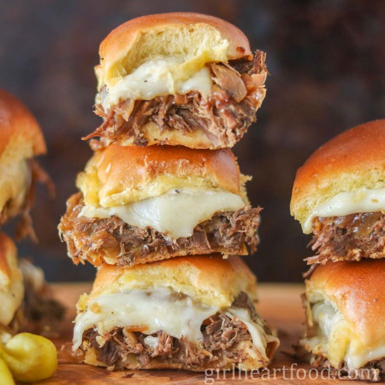 Cheesy Roast Beef Sliders With Caramelized Onions | Girl Heart Food®