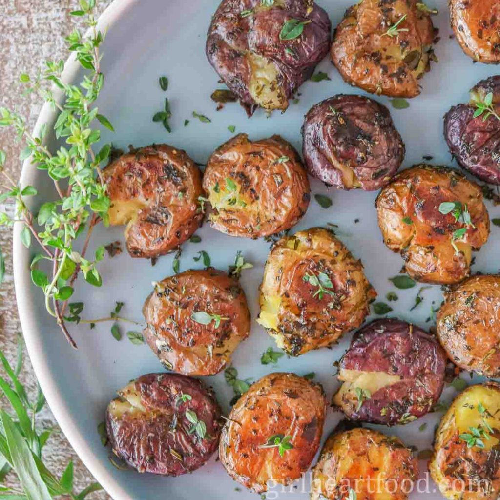 Skillet Potatoes Recipe (Smashed Baby Potatoes) | Girl Heart Food®