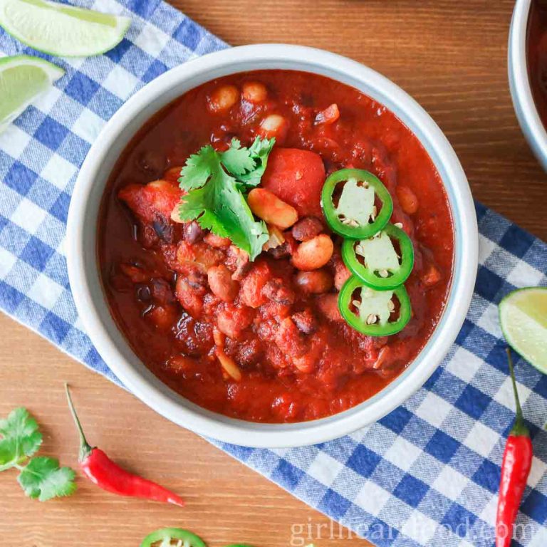 Three Bean Chili (Meatless Chili Recipe) | Girl Heart Food®