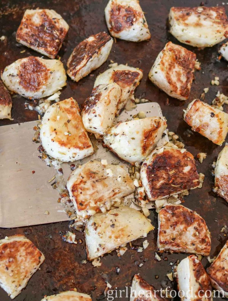 Roasted Kohlrabi Recipe (with garlic and cheese) | Girl Heart Food®