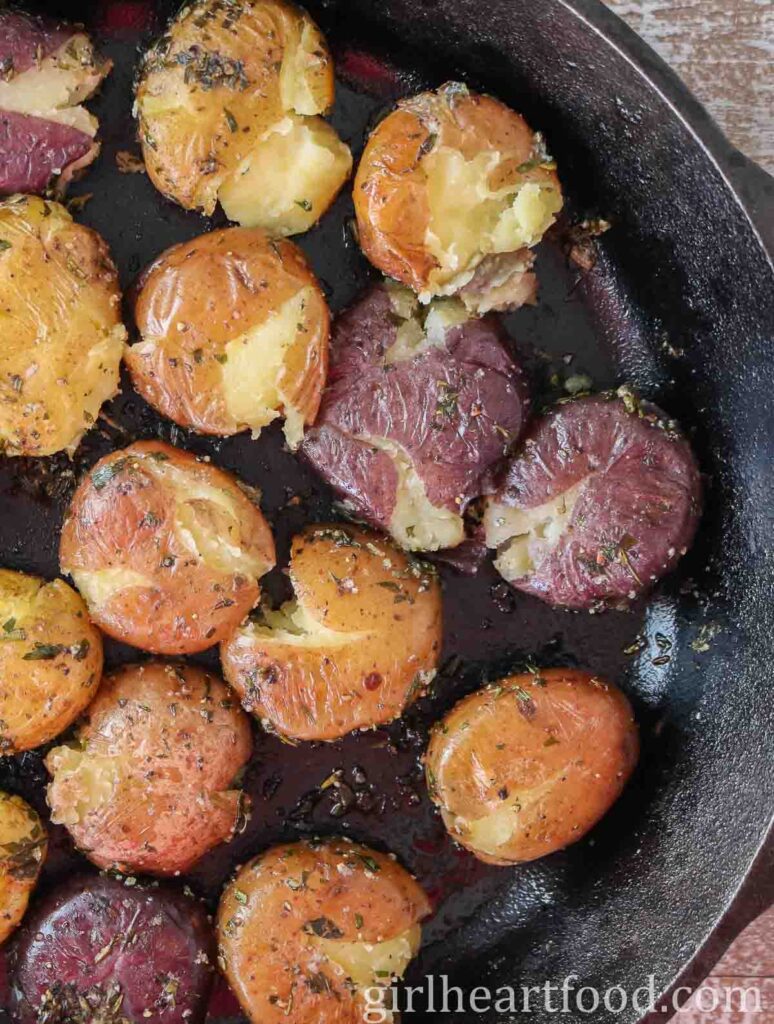 Skillet Potatoes Recipe (Smashed Baby Potatoes) | Girl Heart Food®