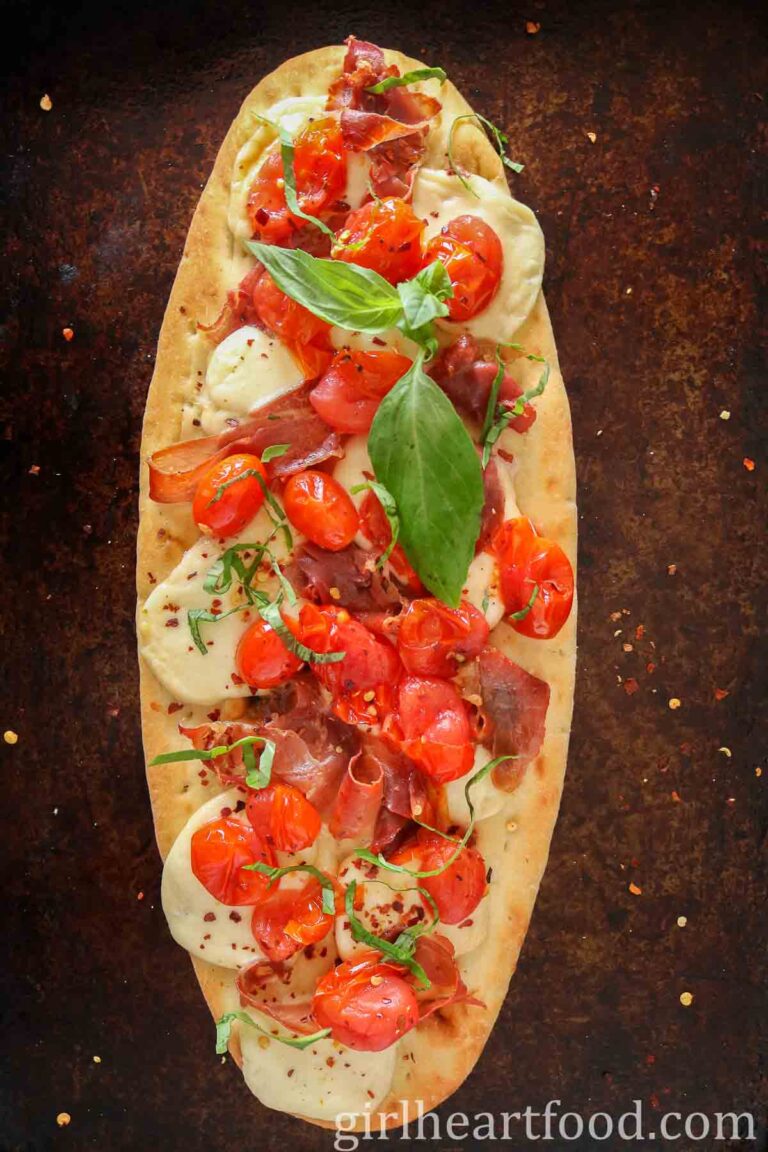 Roasted Tomato and Prosciutto Flatbread Pizza Recipe | Girl Heart Food®